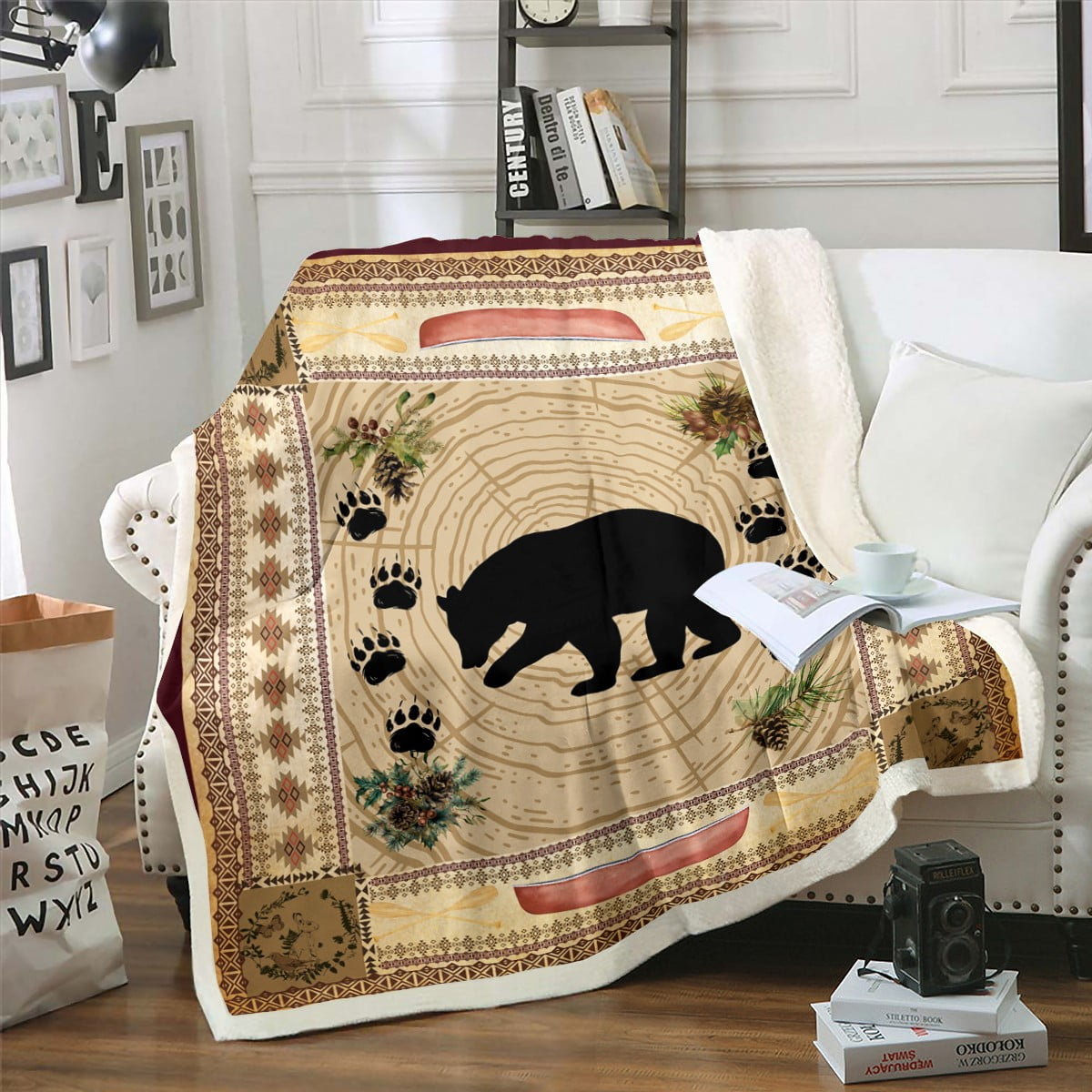 Black Bear Fleece Blanket Twin Size Rustic Cabin Decor Bed Blanket Wild ...