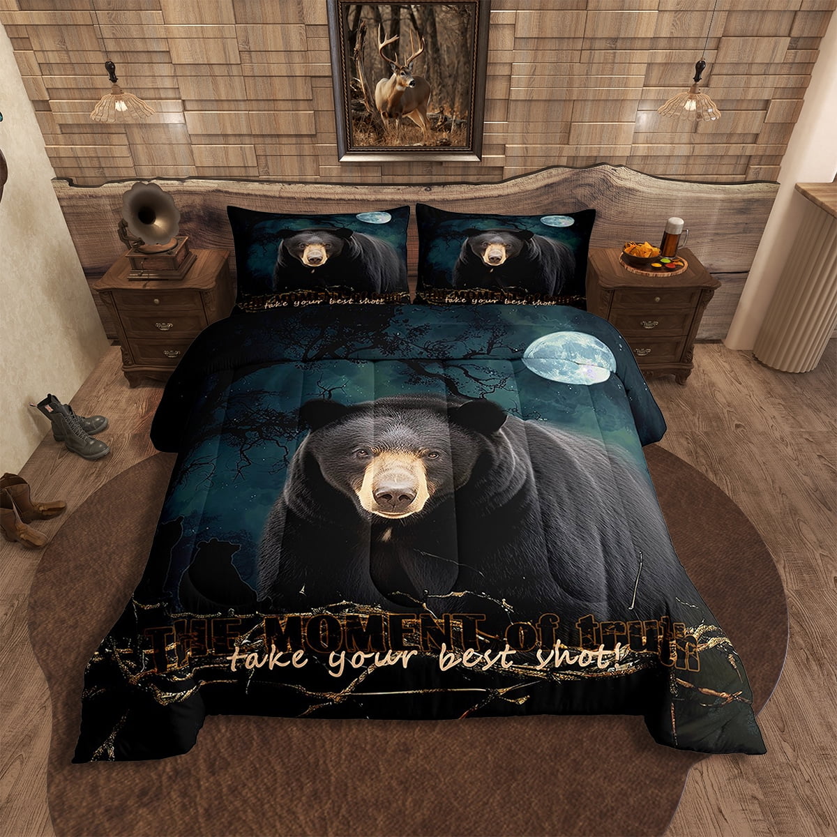 Black Bear Full Size Comforter Set,Fierce Animal Black Wildlife Bedding ...