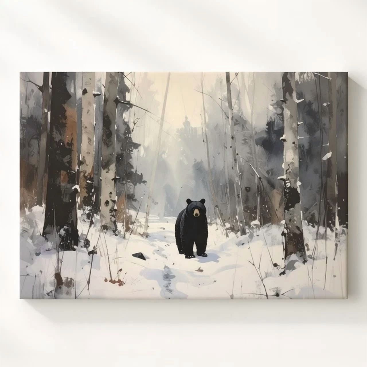 Black Bear In Snowy Forest Moody Winter Wilderness Wall Art Some Gift ...
