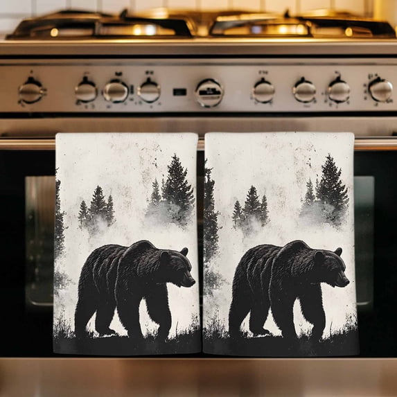 Black Bear Kitchen Towels Set of 1, Farmhouse Forest Animals Vintage ...