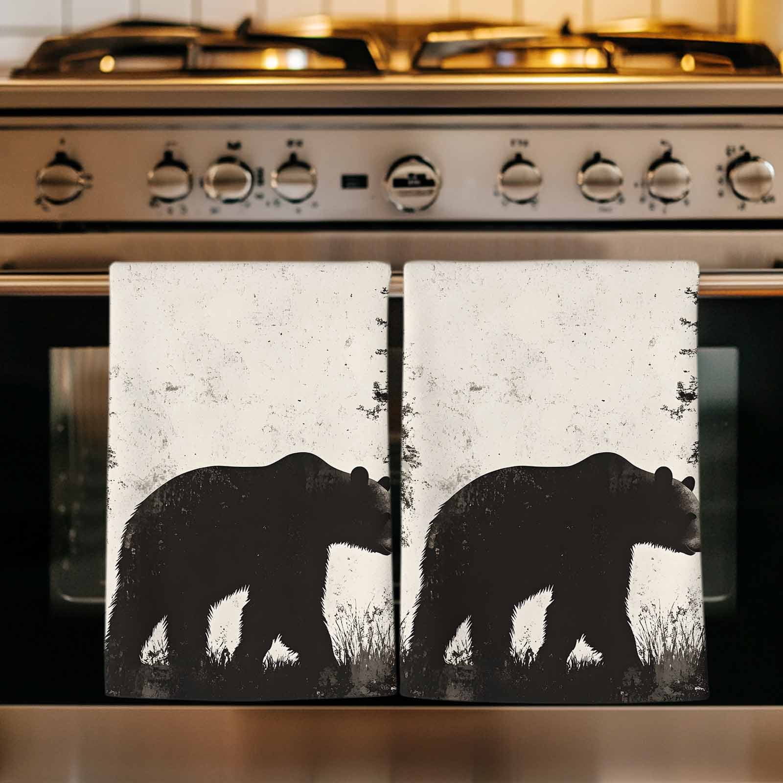 Black Bear Kitchen Towels Set of 1, Vintage Forest Cabin Animals ...