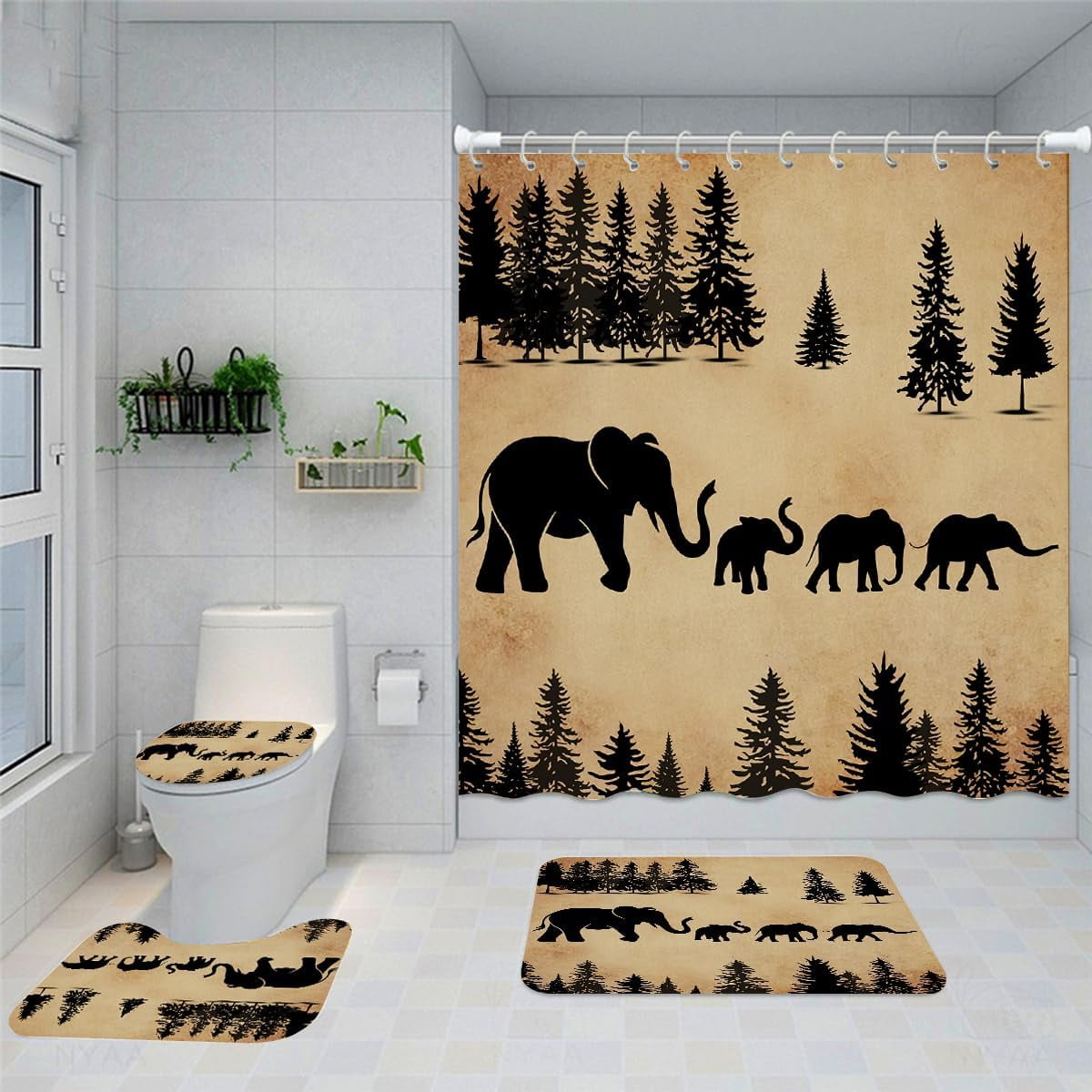 Black Bear Lodge Shower Curtain Set with Bath Rugs Waterproof Vintage ...
