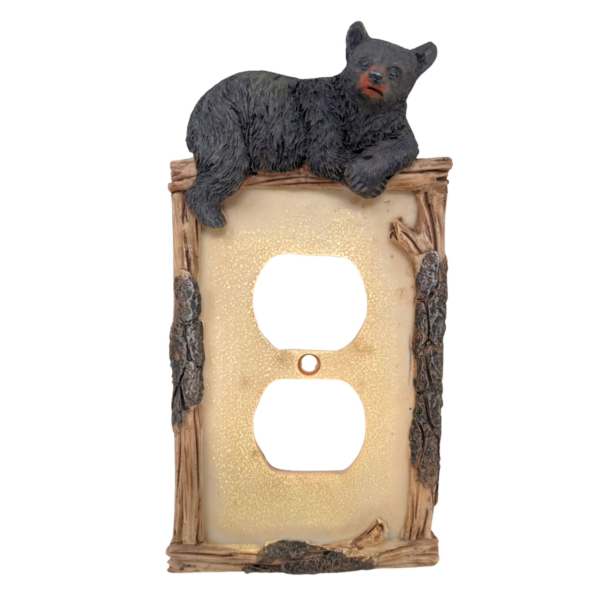 Black Bear on Logs Duplex Outlet Cover Wall Plate for Cabin Lodge Style ...