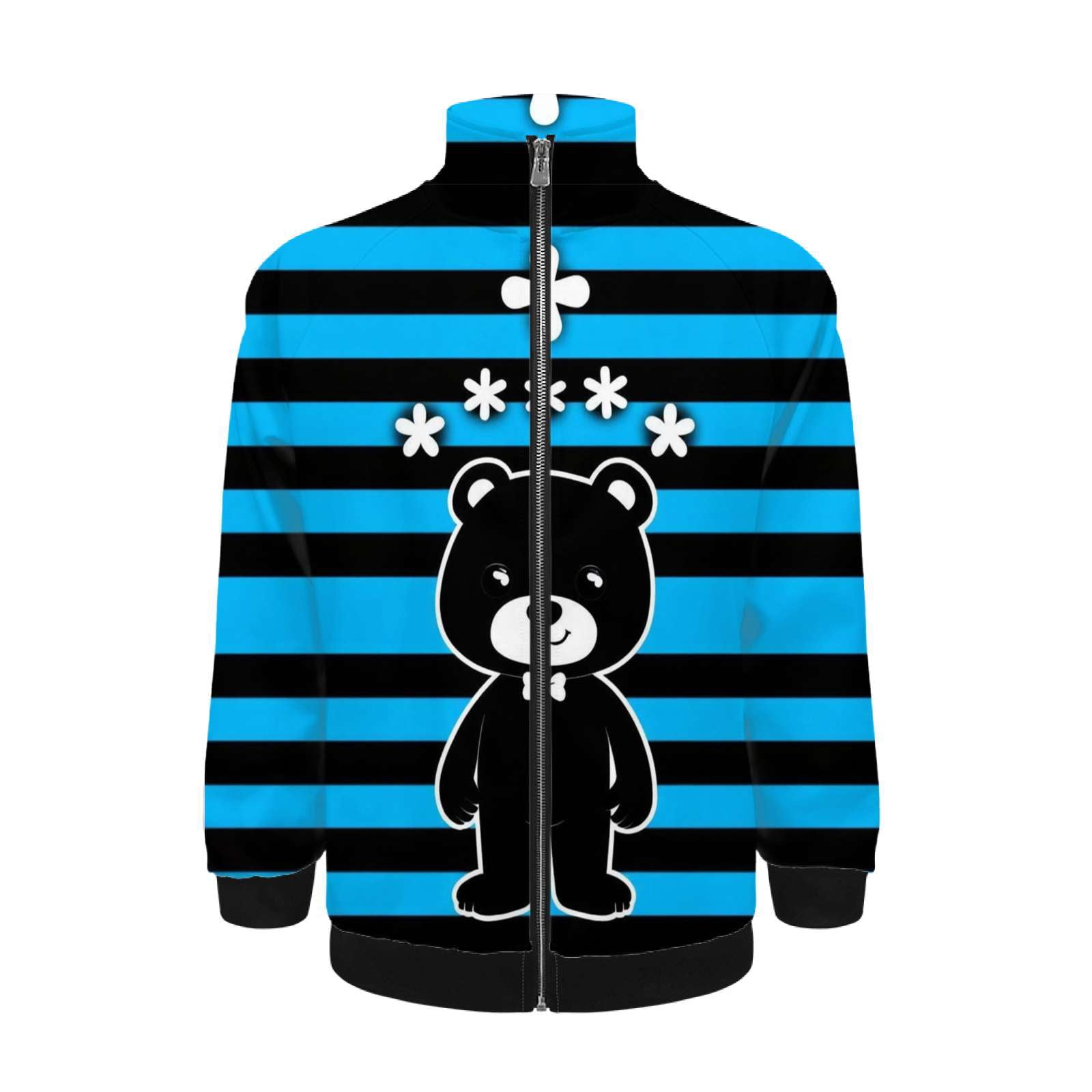 Black Bear On Blue Stripes Jacket Men's Street Cool Long Sleeves Coat ...