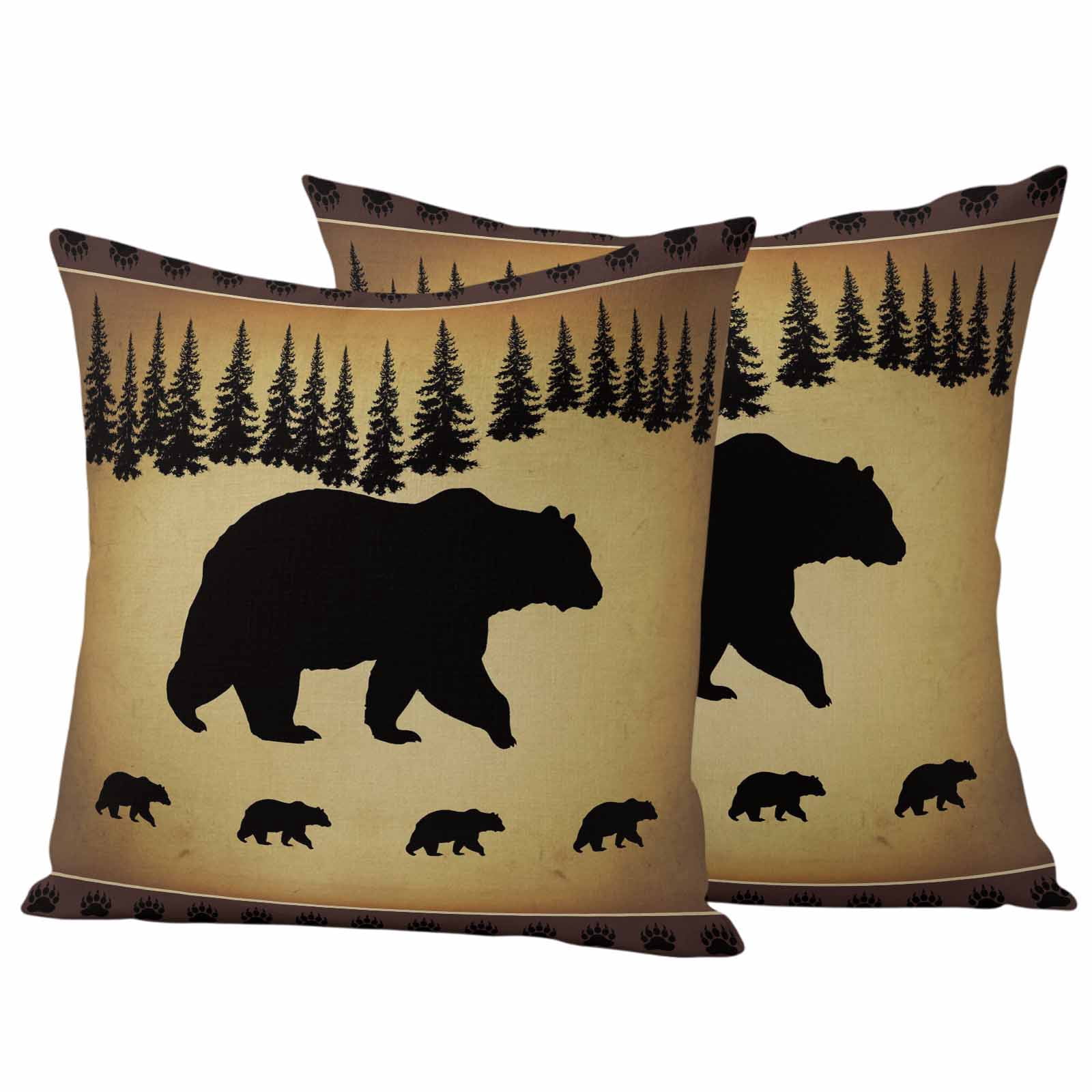 Black Bear Outdoor Pillow Covers 16"x16" Set of 2,Waterproof Throw ...