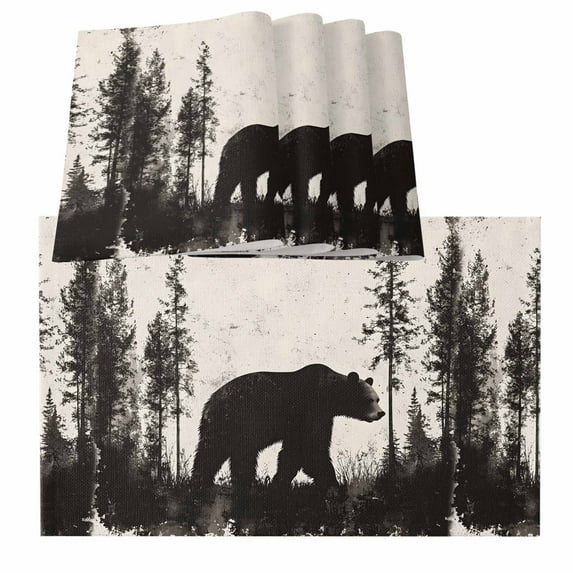 Black Bear Placemats for Dinning Table Set of 6, Vintage Forest Cabin ...