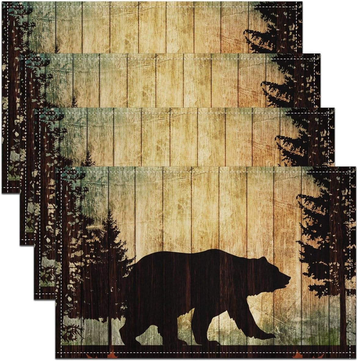 Black Bear Placemats Wild Animal Place Mats Rustic Wooden Cabin Nature ...