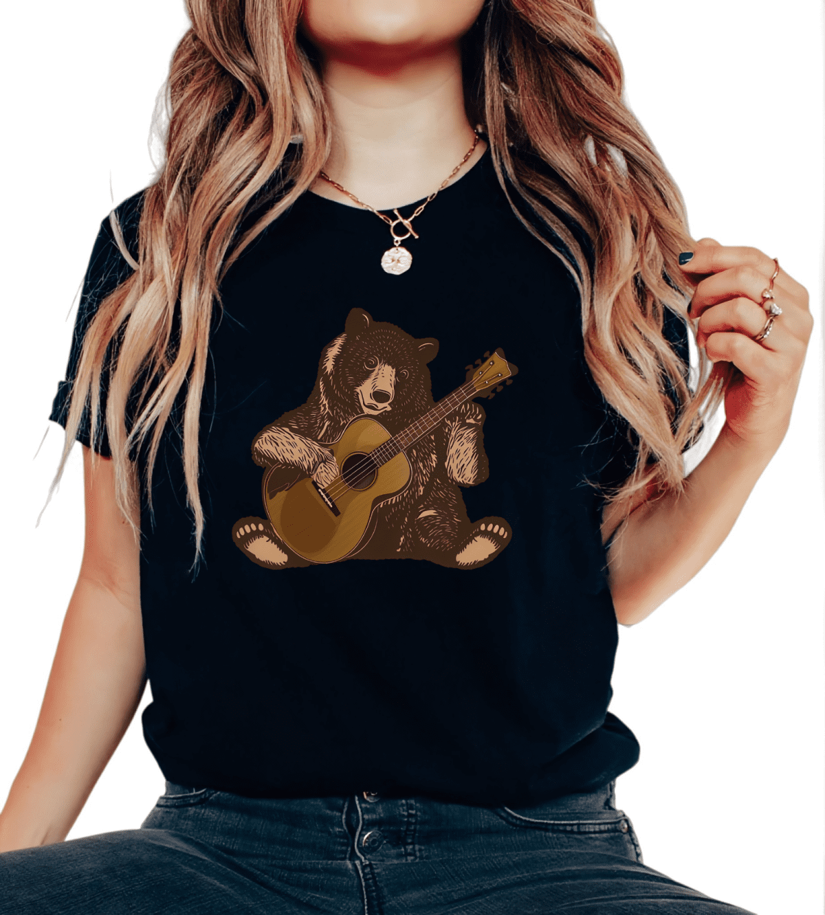 Black Bear Playing Guitar Print Tshirt Graphic Tees Casual Music Shirts ...