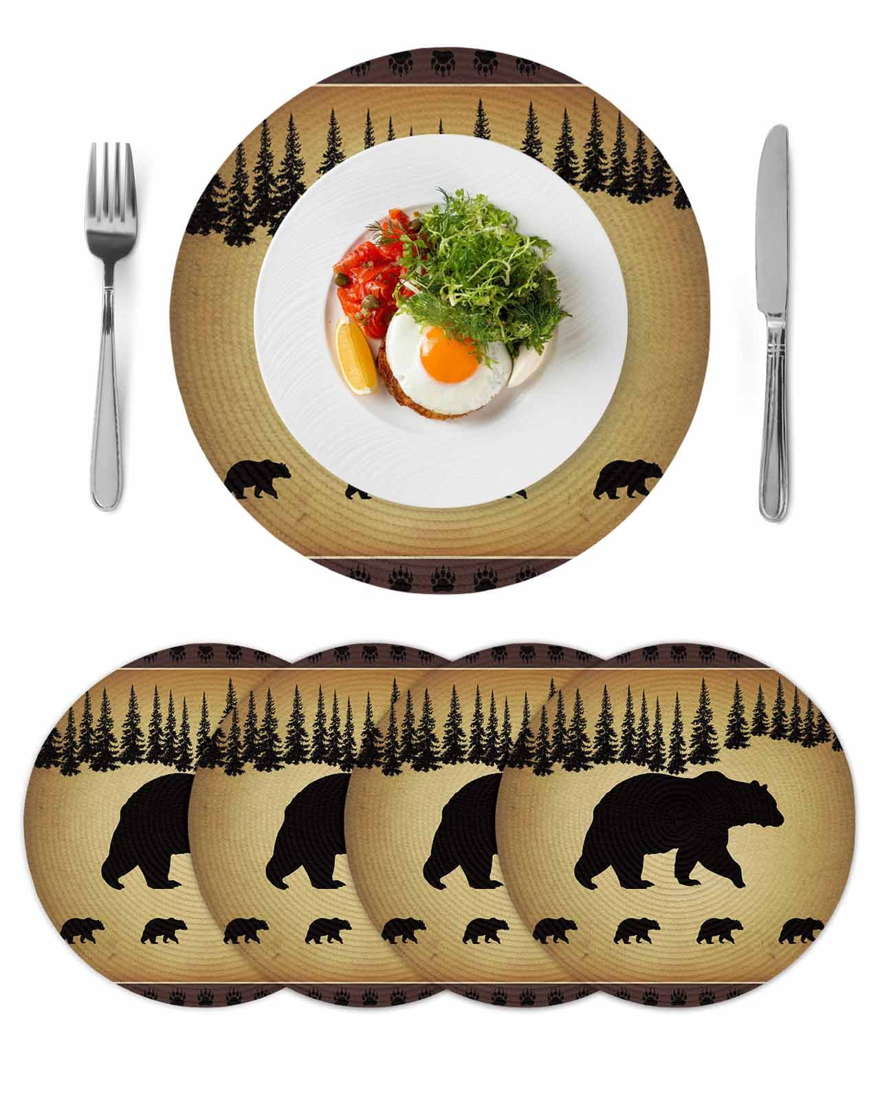 Black Bear Round Placemats Set of 4, Braided Polypropylene Place Mats ...