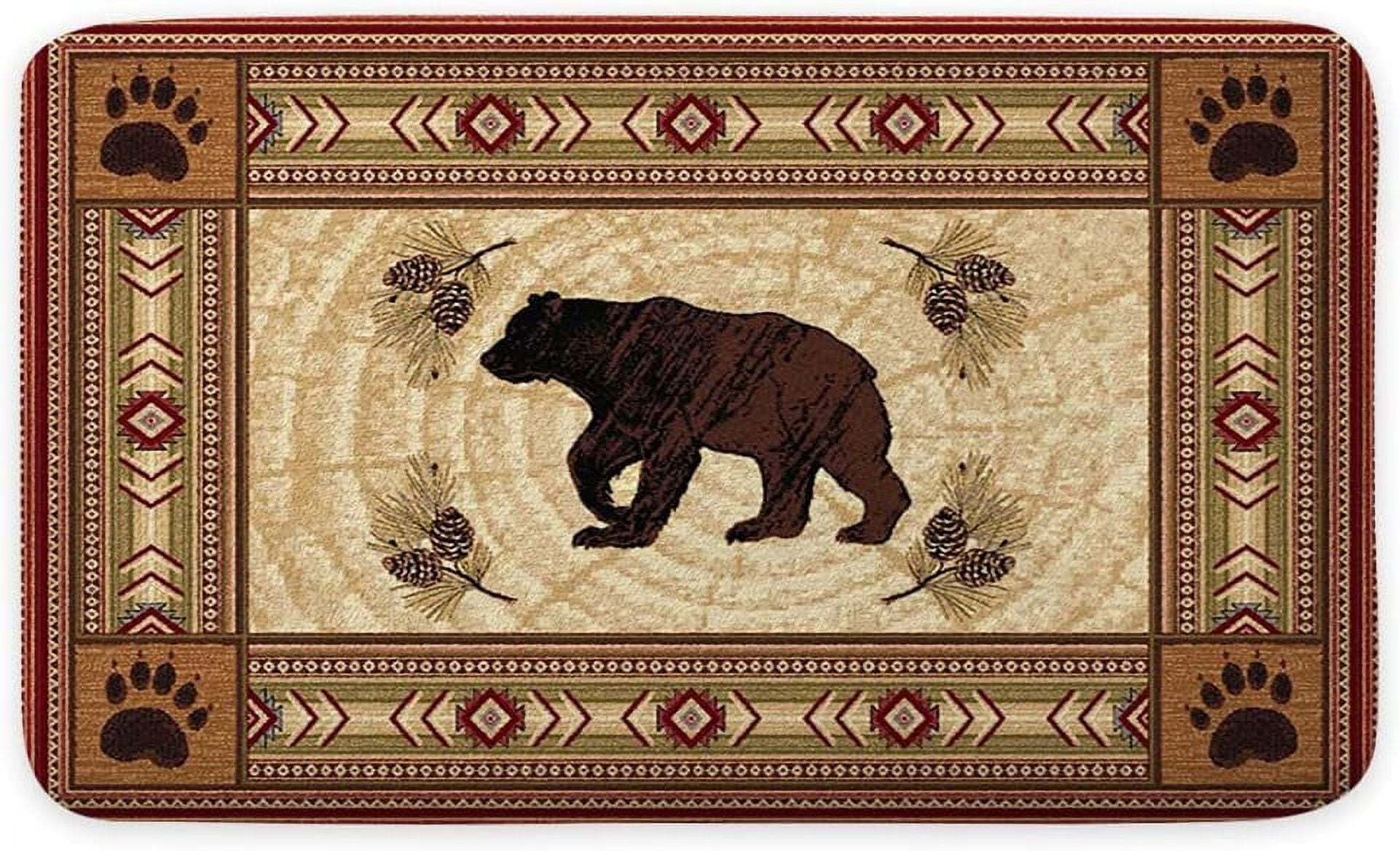 Black Bear Rustic Cabin With Forest Trees Bath Mats Non-Slip Absorbent ...