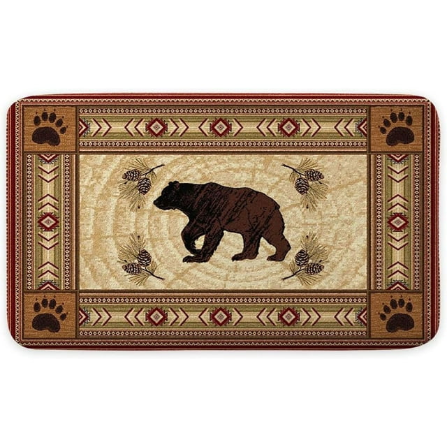 Black Bear Rustic Cabin With Forest Trees Bath Mats Non-Slip Absorbent ...