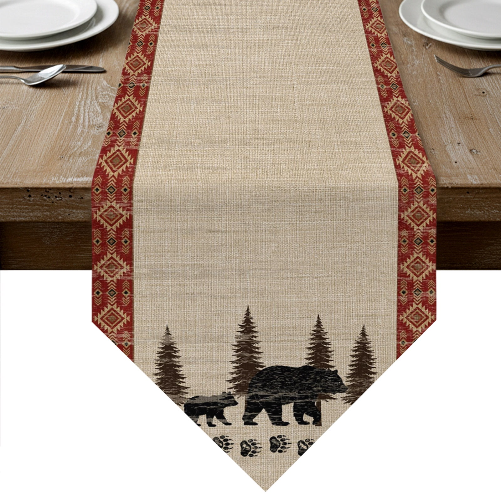 Black Bear Rustic Table Runner Linen Burlap Table Runner 108 Inches ...