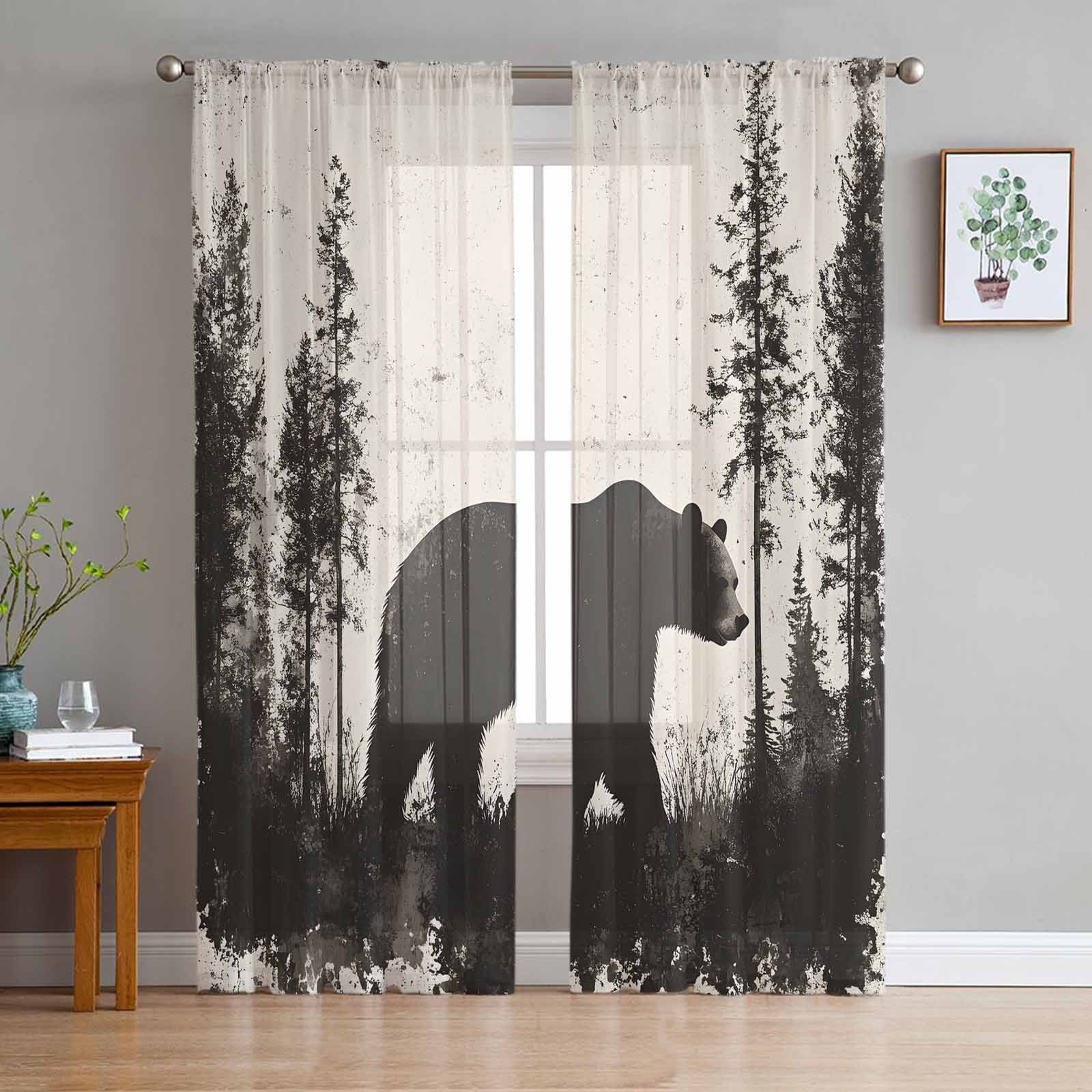 Black Bear Sheer Curtains 72 Inch Length 2 Panels Set for Living Room ...