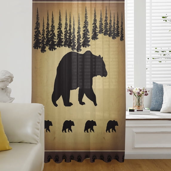 Black Bear Sheer Curtains 72 Inch Length, Light Filtering Voile Curtain ...