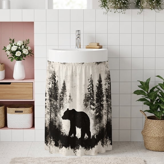 Black Bear Small Cabinet Curtain 11''x13'', Vintage Rustic Wildlife ...