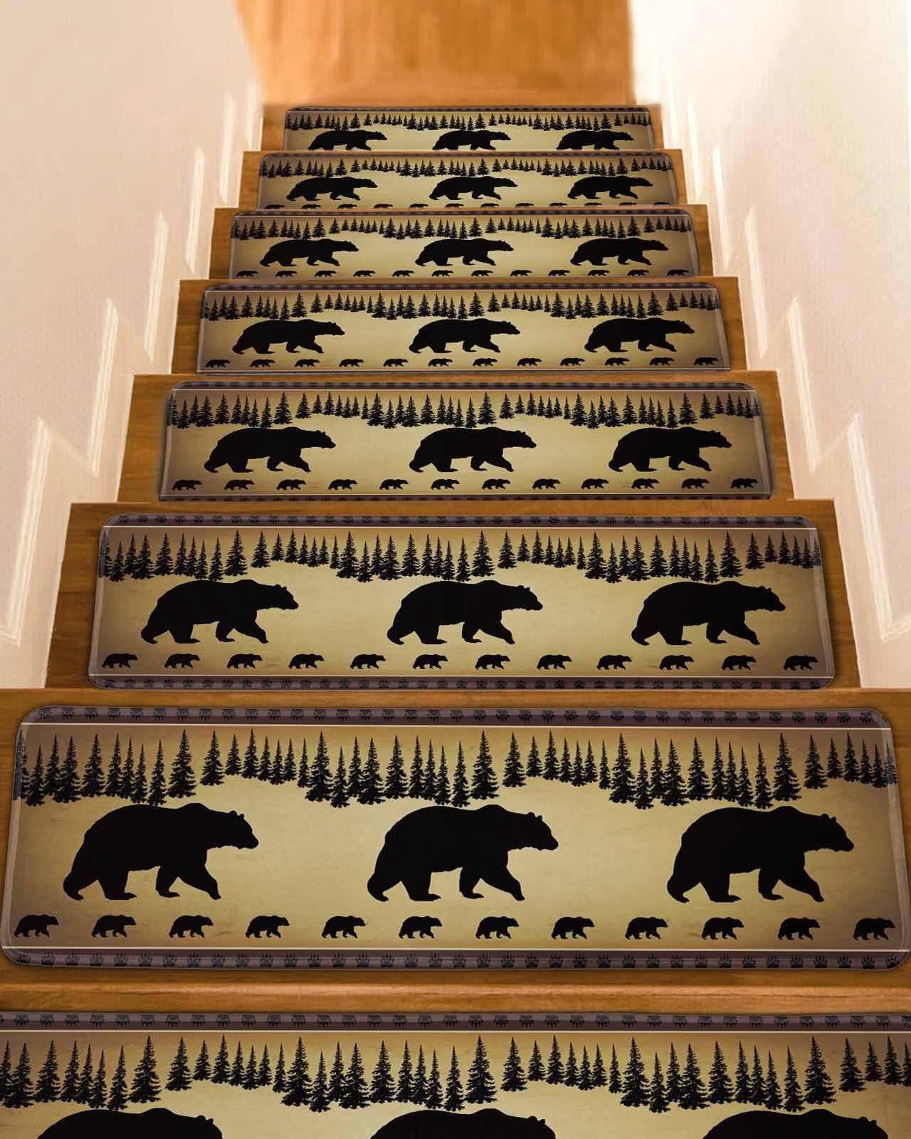 Black Bear Stair Treads for Wooden Steps Indoor Runner Rug Carpet ...