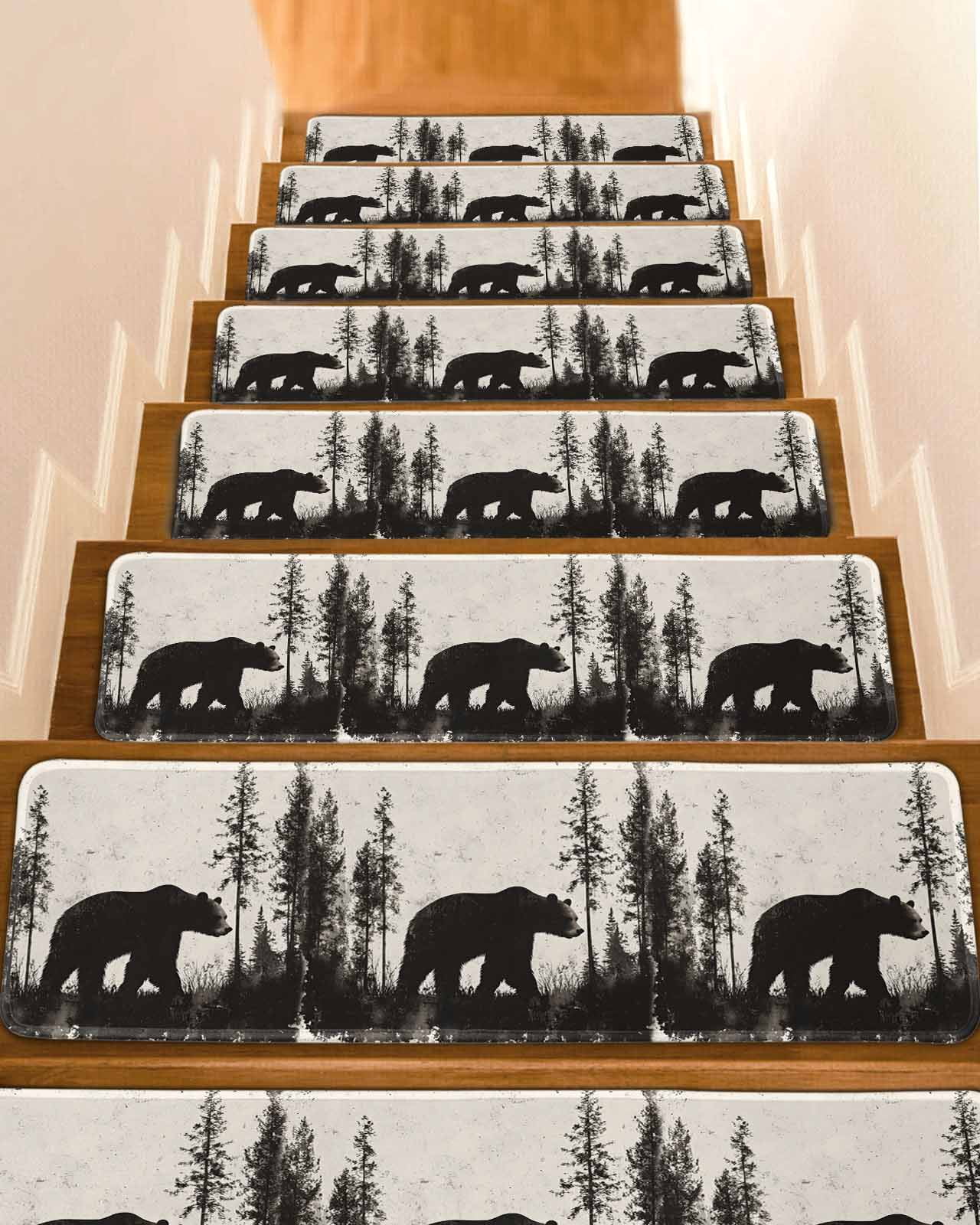 Black Bear Stair Treads for Wooden Steps Indoor Runner Rug Carpet ...