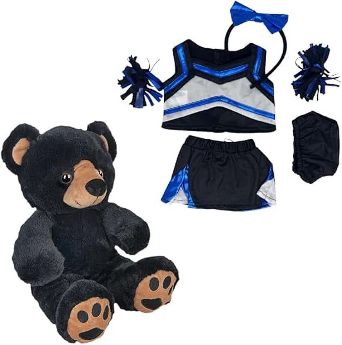 Black Bear Stuffed Toy in Metallic Royal & Black Cheerleader Uniform ...
