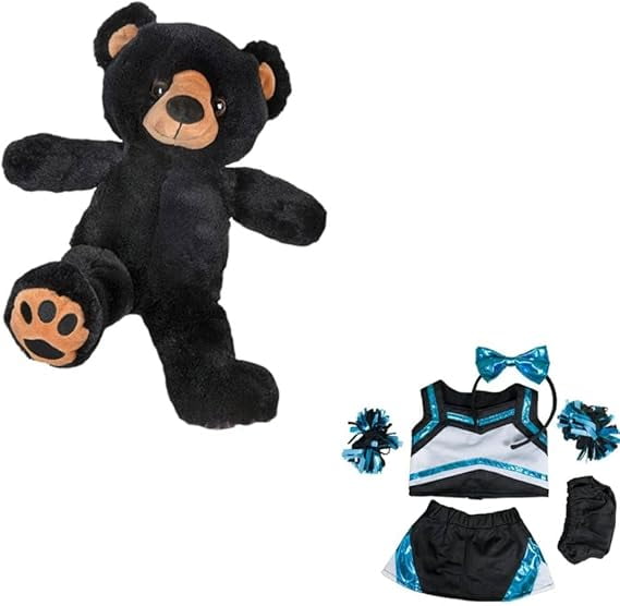 Black Bear Stuffed Toy in Metallic Teal & Black Cheerleader Uniform ...