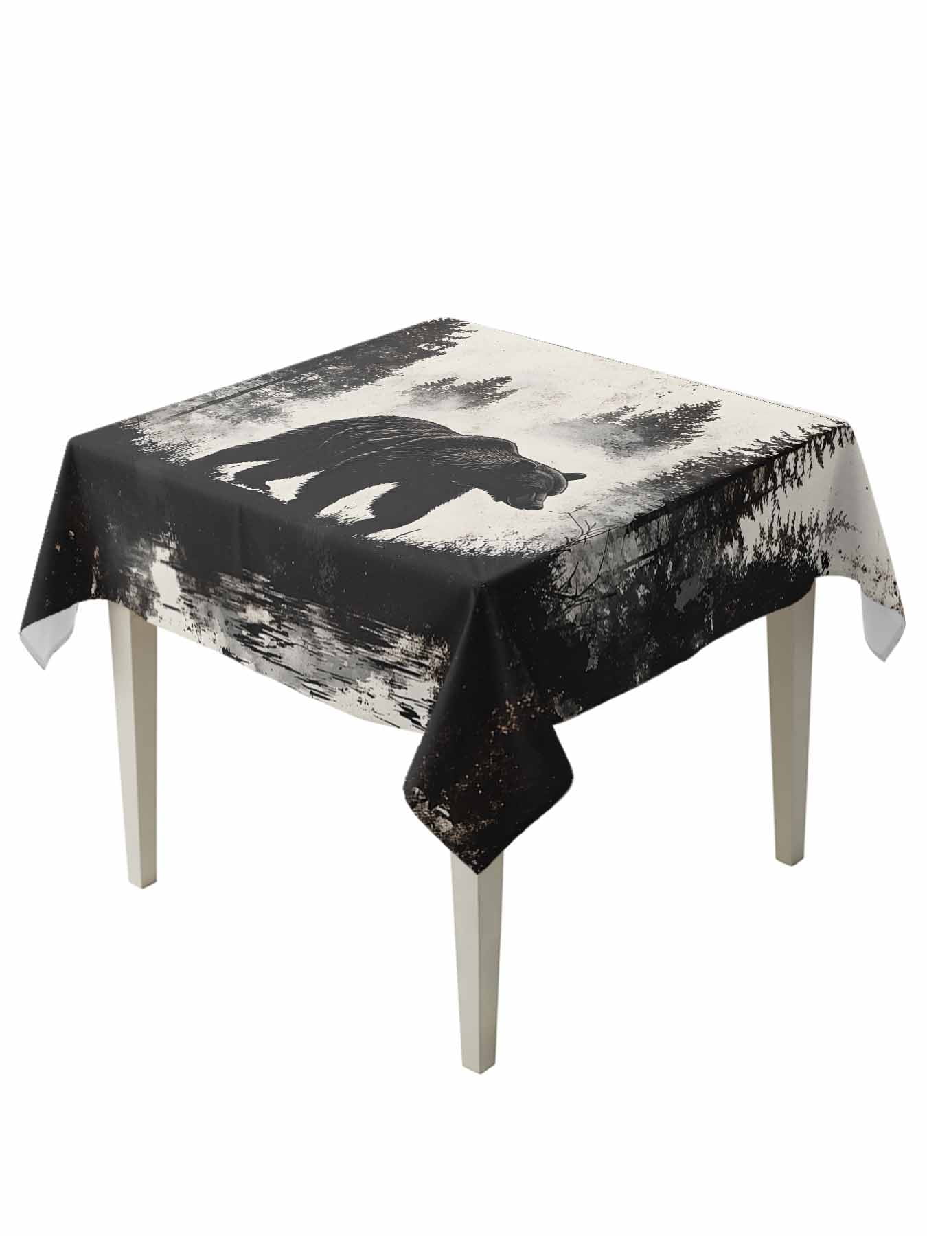 Black Bear Table Cloth, Farmhouse Forest Animals Vintage Waterproof ...