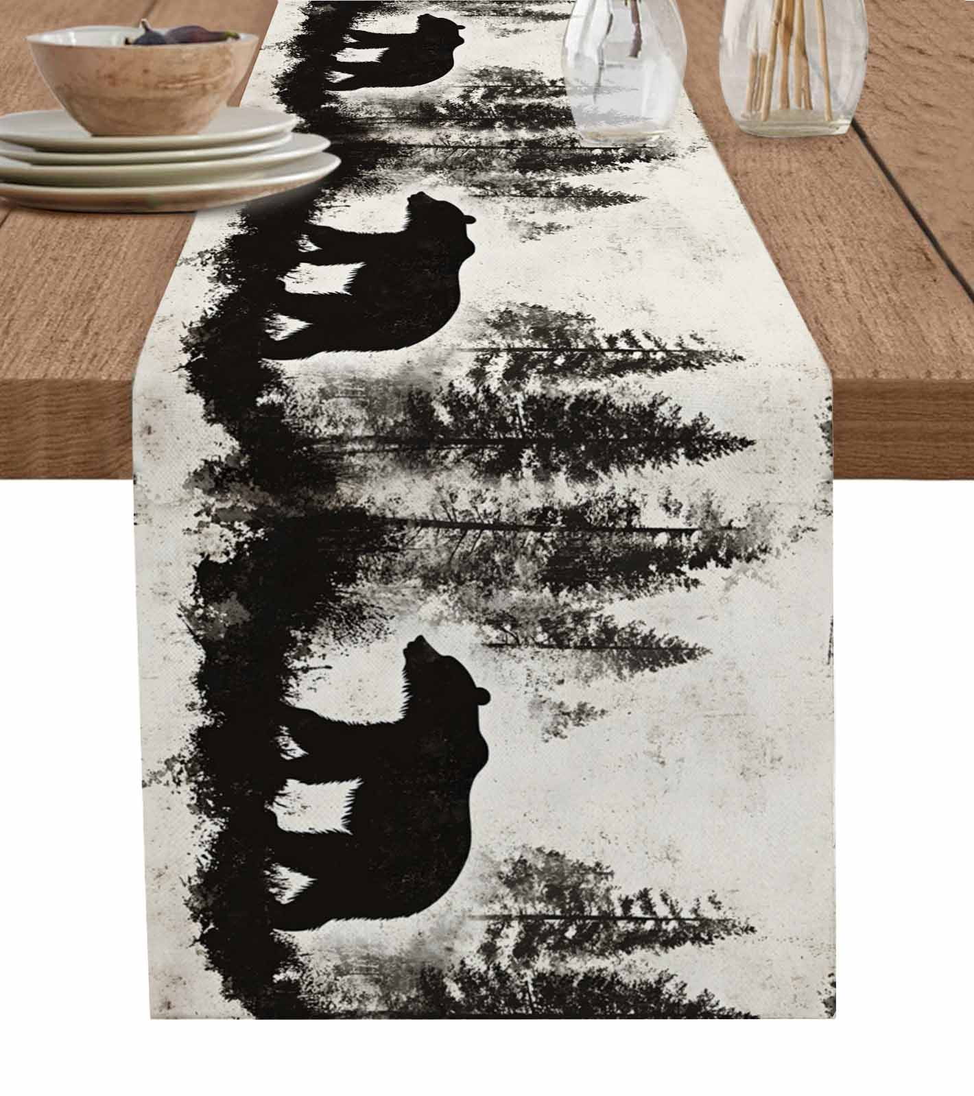 Black Bear Table Runner 36 Inches, Vintage Rustic Wildlife Forest ...