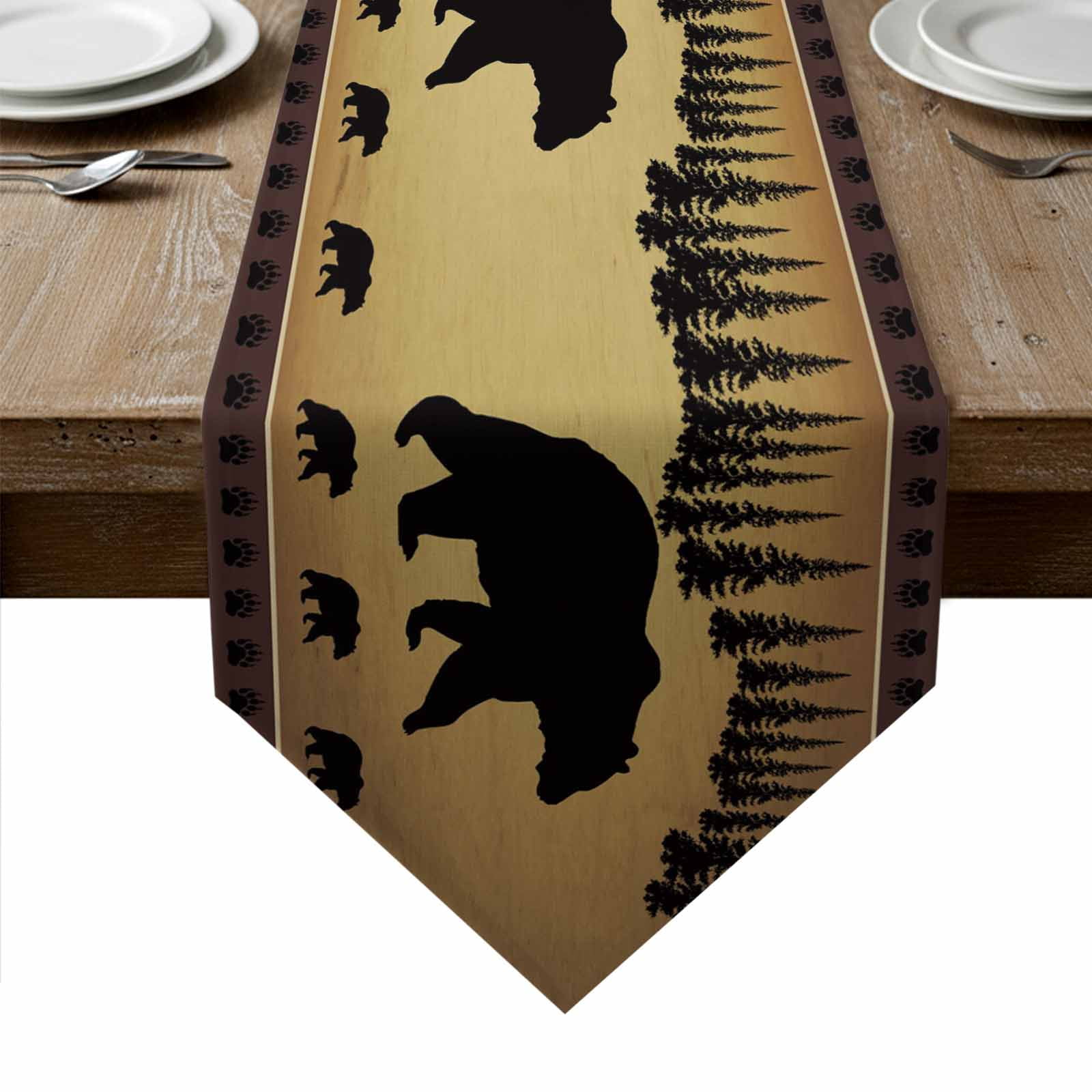 Black Bear Table Runner Linen Burlap Table Runner 72 Inches Long ...