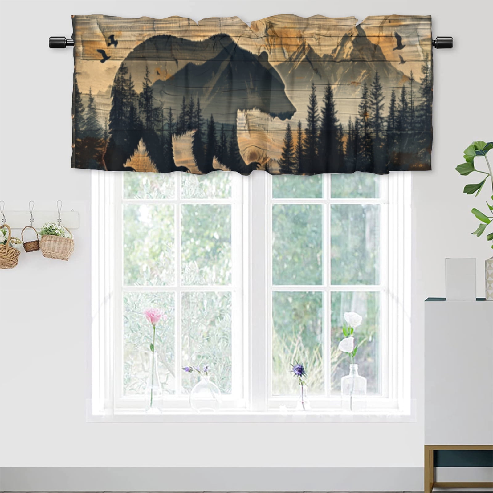 Black Bear Thermal Insulated Window Curtain Valance Wildlife Rustic ...
