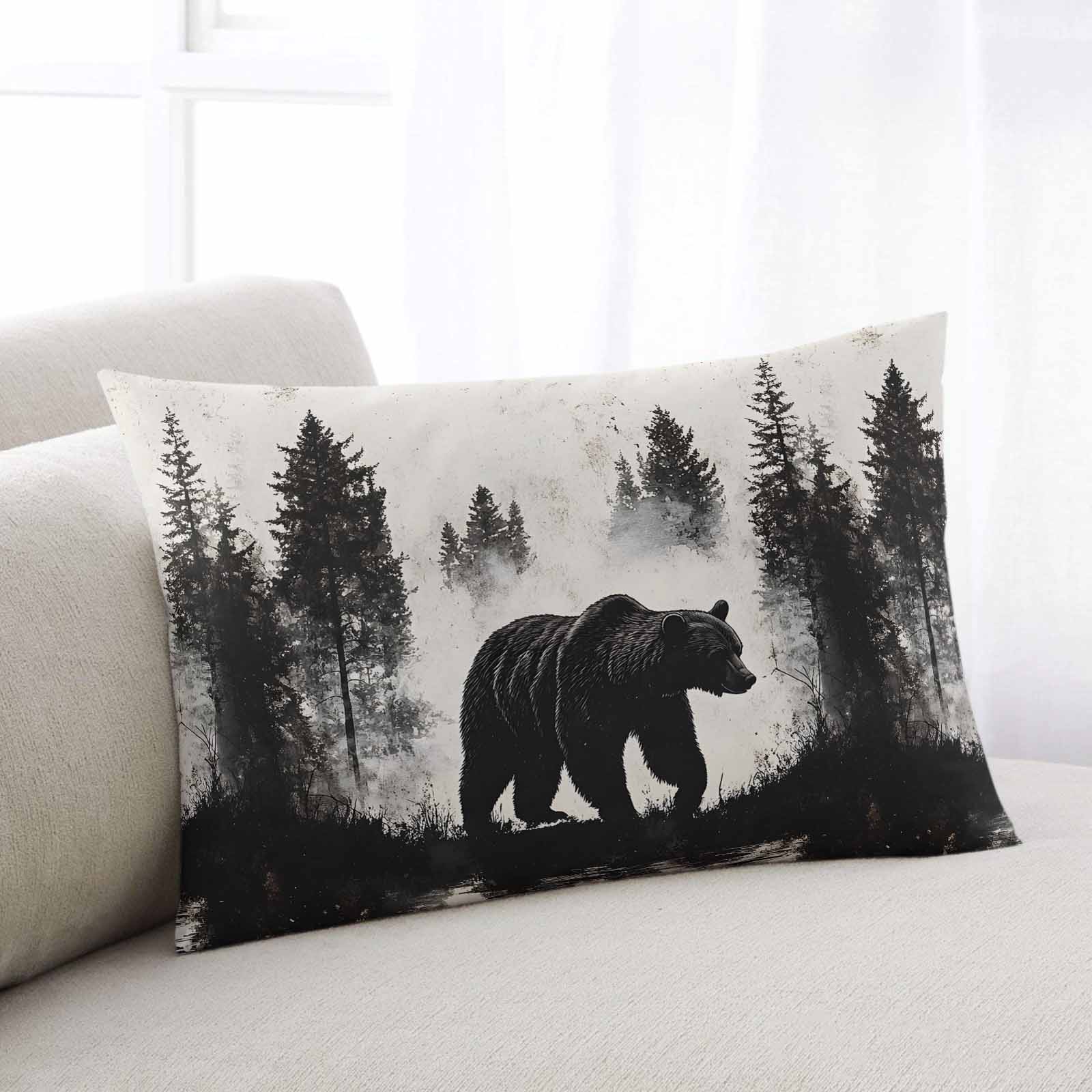 Black Bear Throw Pillow Covers, Farmhouse Forest Animals Vintage Soft ...