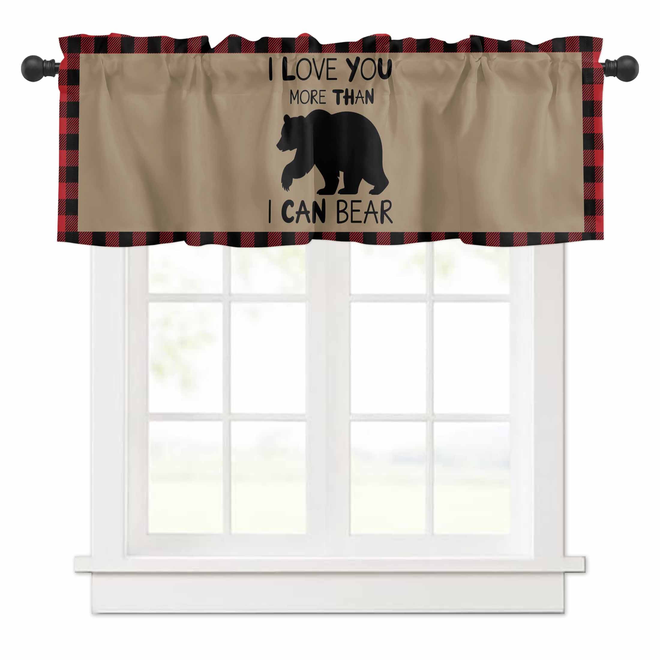 Black Bear Valances for Windows I Love You Red Black Plaid Winter ...