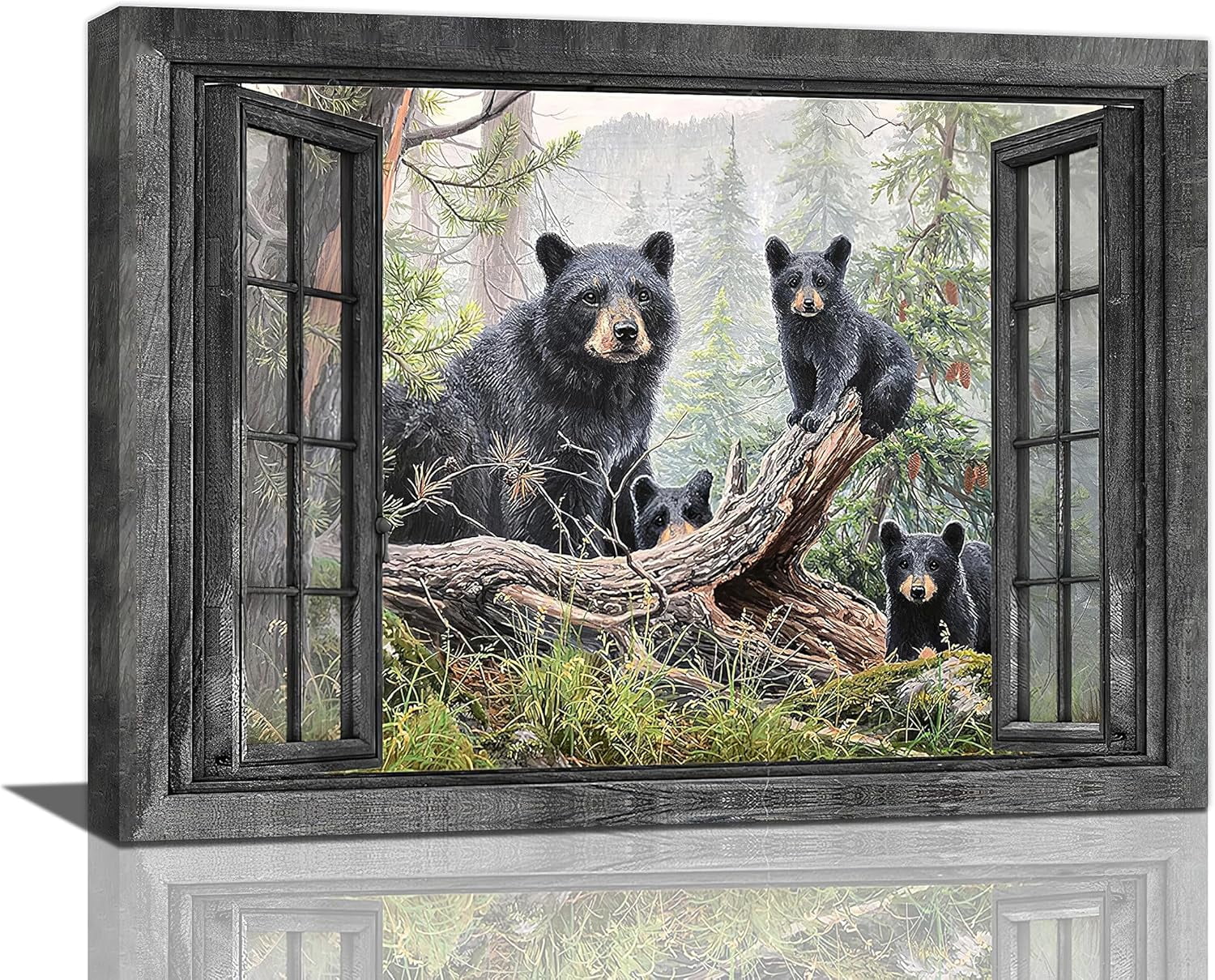 Black Bear Wall Art Window Animal Canvas Prints Forest Bears Pictures ...