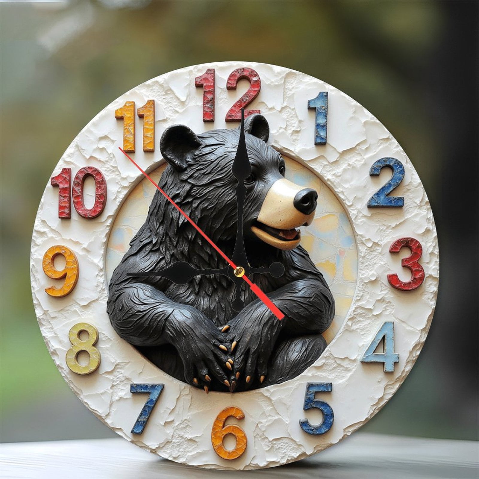 Black Bear Wall Clock Decorative Home Art 10-Inch Silent Wooden Wall Clock, Battery Operated (AA ...