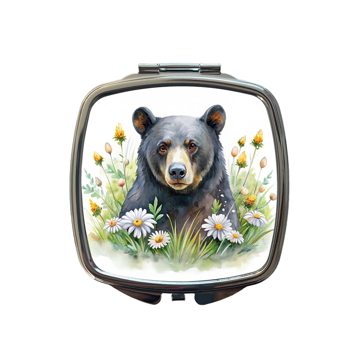 Black Bear Watercolor Design With Daisies Travel Makeup Handbag Purse ...