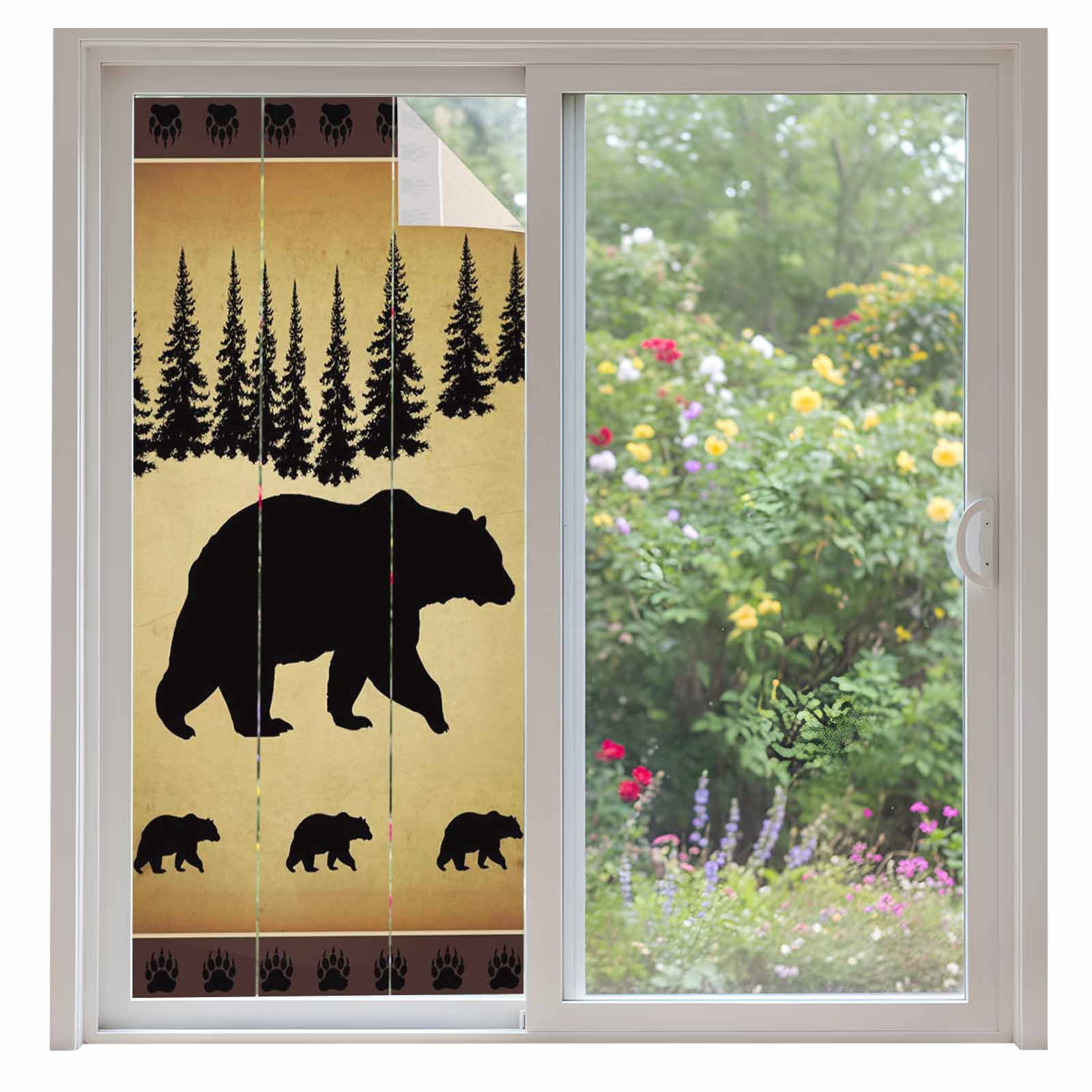 Black Bear Window Privacy Film, Vintage Animals Farmhouse Pine Brown ...