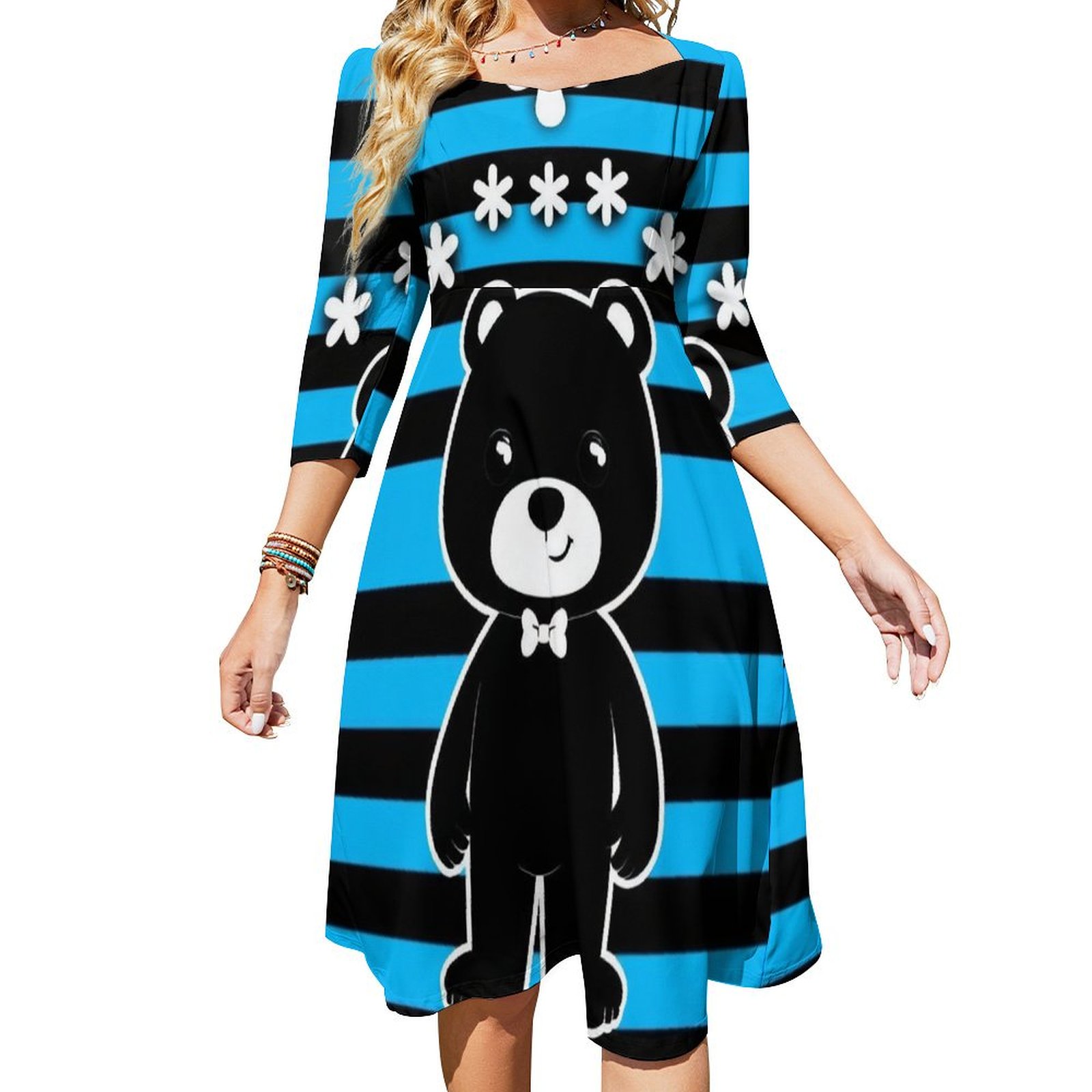 Black Bear on Blue Stripes-2 Dress Summer Dresses Woman Street Style ...