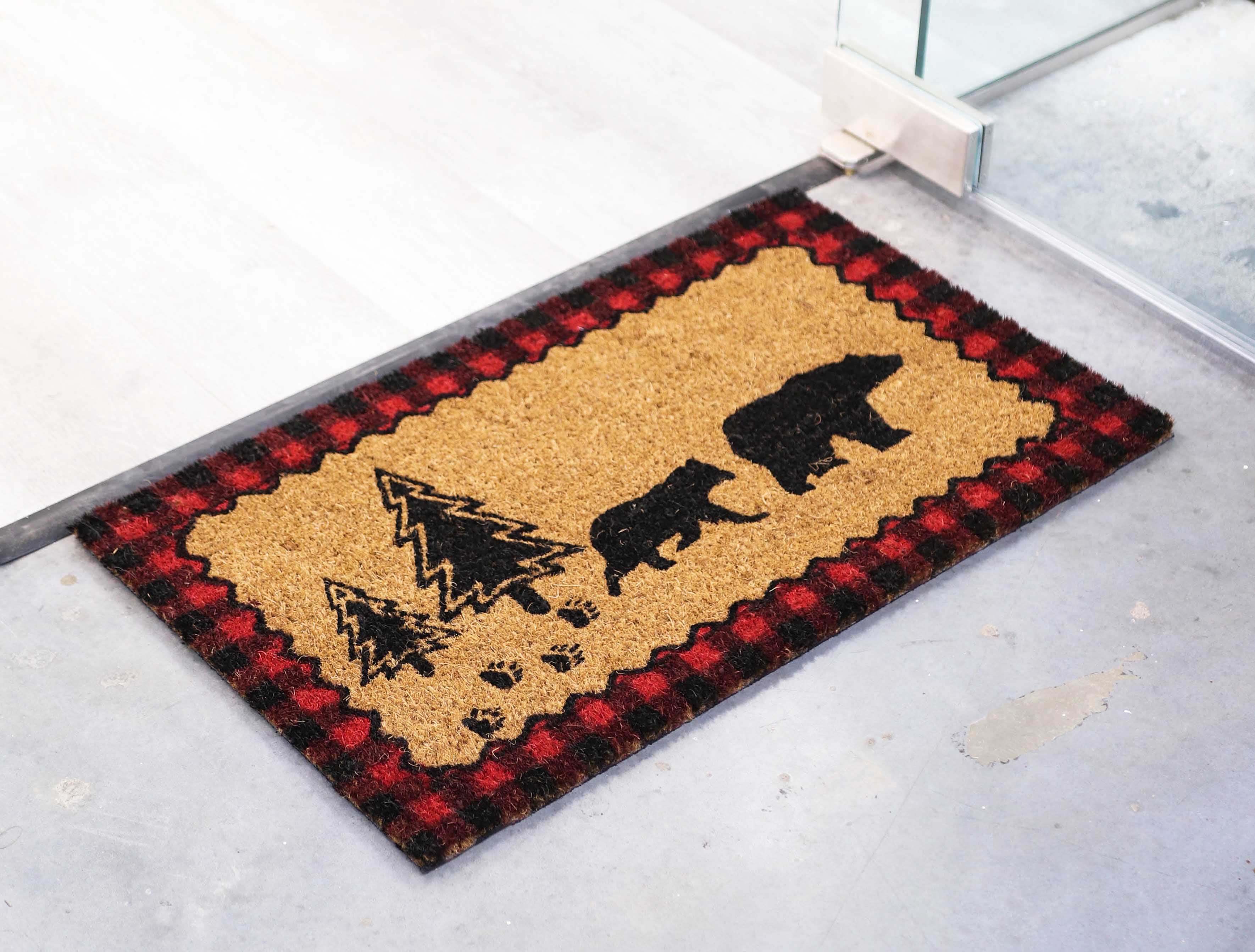 Black Bears On Pine Forest Trail Coir Coconut Fiber Floor Mat Doormat ...