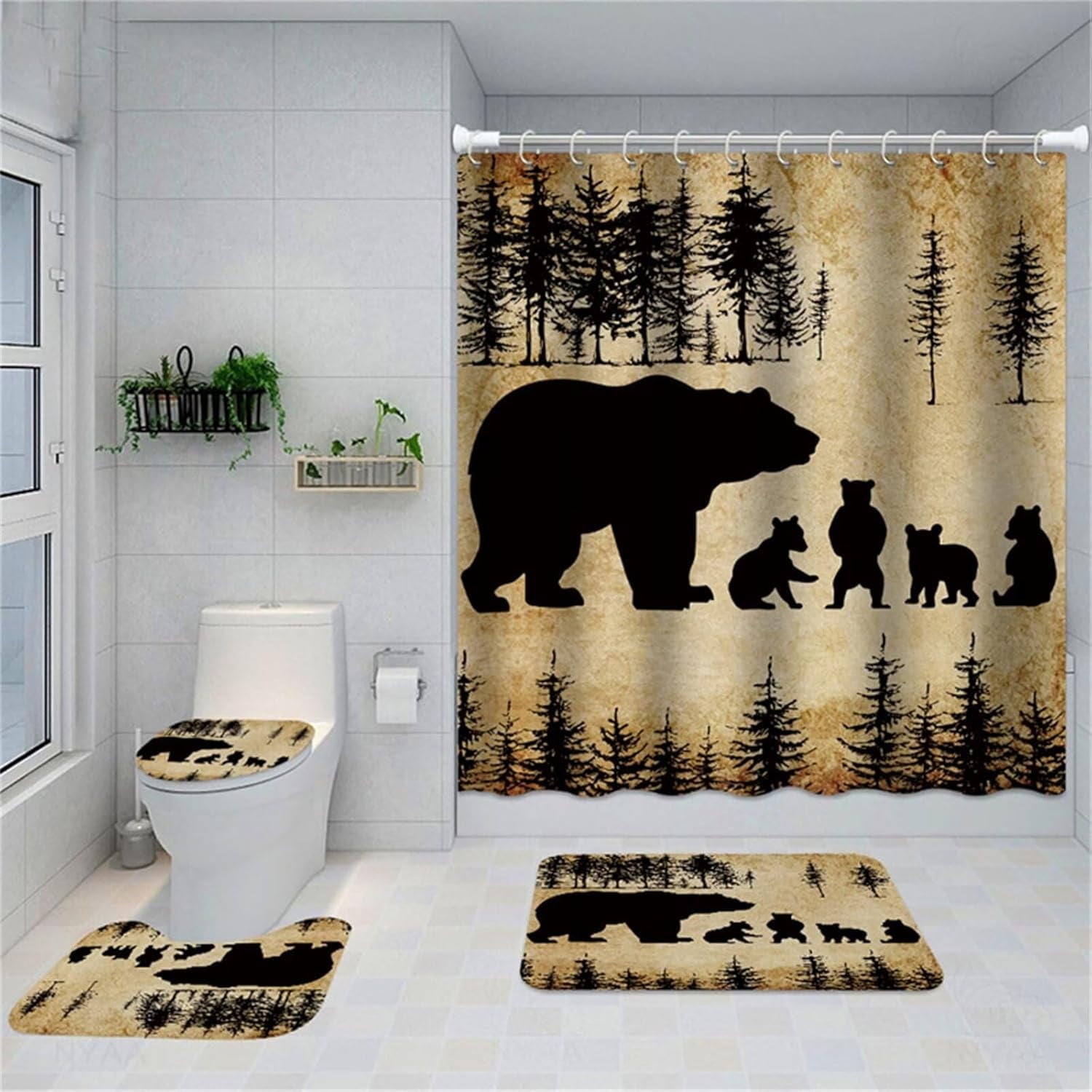 Black Bears Shower Curtain Sets for Cabin Bathroom Vintage Farmhouse ...