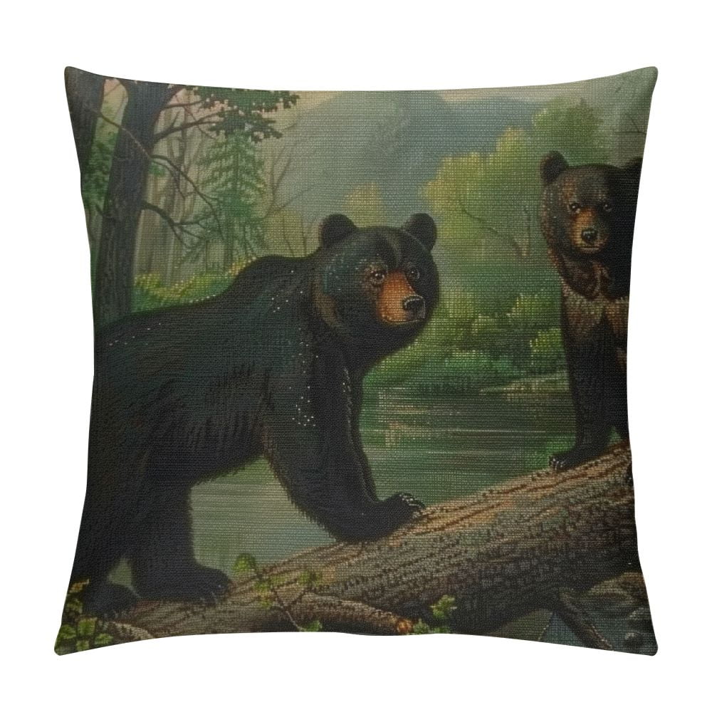 Black Bears Throw Pillow Case Wild Animal Bear River Jungle Mountain ...