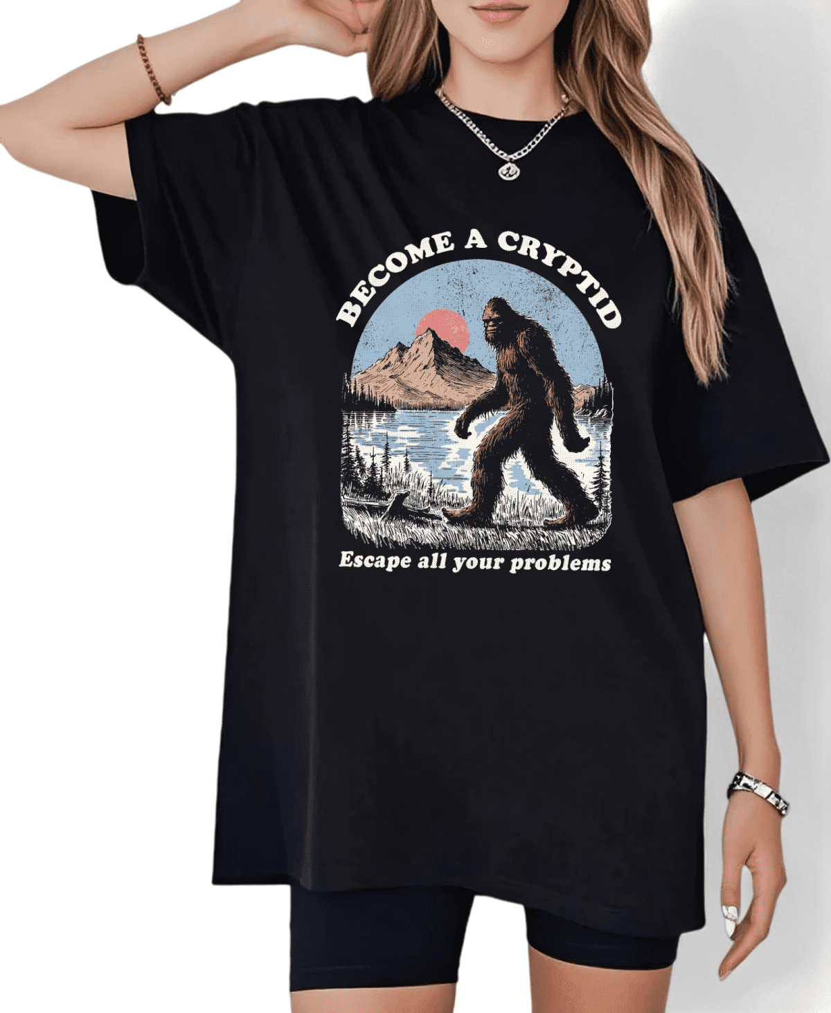 Black Become A Cryptid Bigfoot Graphic Tees Print Tshirt Casual Shirts ...