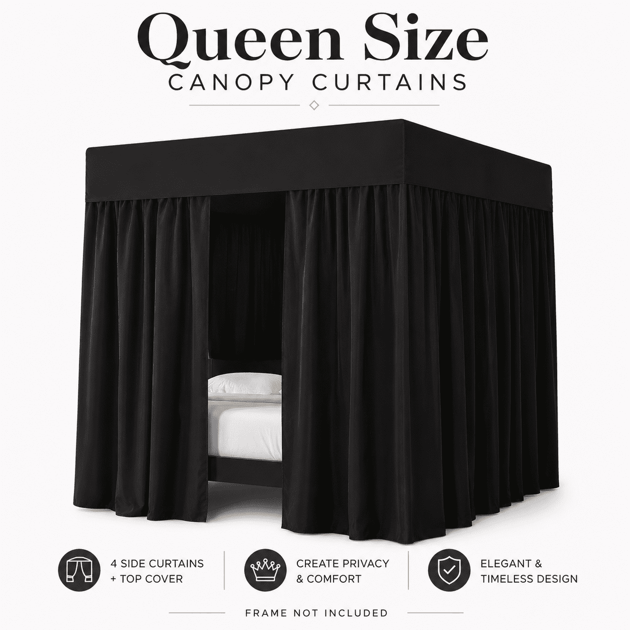 Black Bed Canopy Curtains for Queen Bed, Four Corner Post Canopy ...