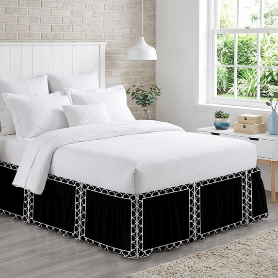 Black Bed Skirt California King Size 16 Inch Drop, Geometric Morocco ...