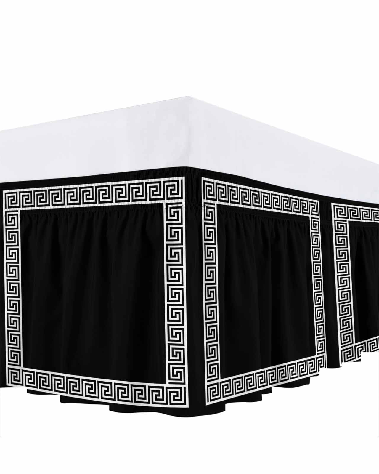 Black Bed Skirt King Size 16" Drop Greek Chinese Style Border Geometric ...