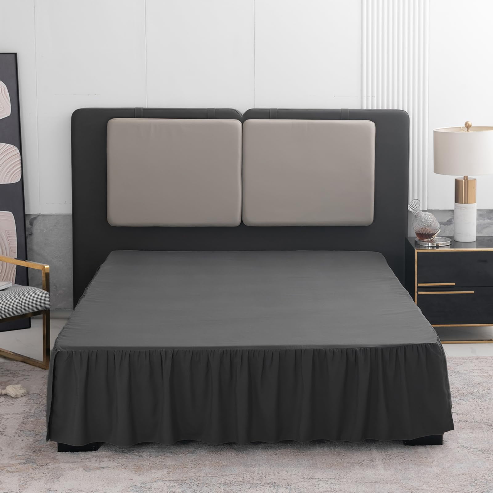 Black Bed Skirt Size Ruffled With Split Corners 16 Inch Drop For ...