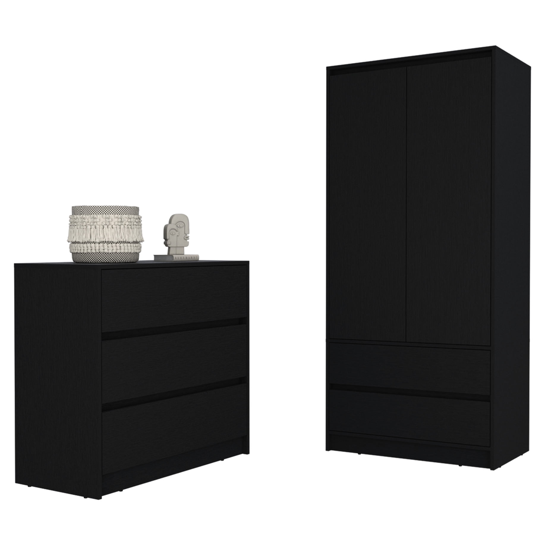 Black Bedroom - 2 Pieces. Dresser With Double Drawers For Small Items ...
