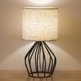 Black Bedside Table Lamp Modern Style Hollowed Out Base with Linen ...
