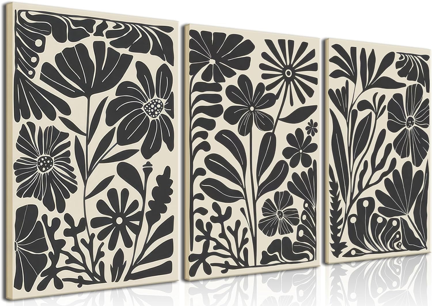 "Sps ssion Black Beige Abstract Floral Canvas Wall Art, Minimalist Boho ...