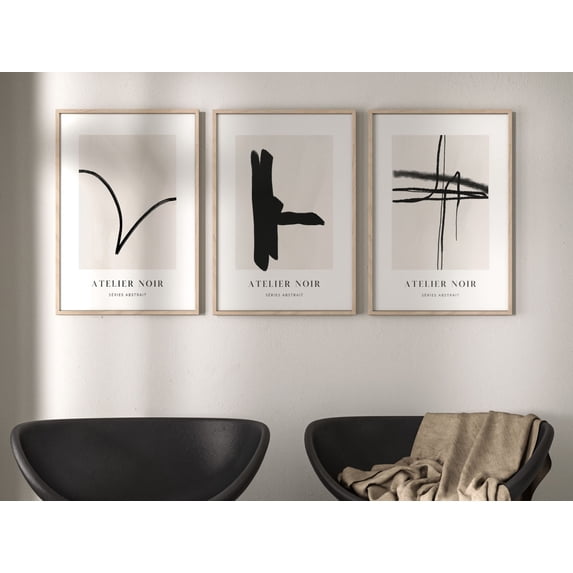 Black Beige Abstract Wall Art Prints Minimalist Poster Neutral Gallery ...