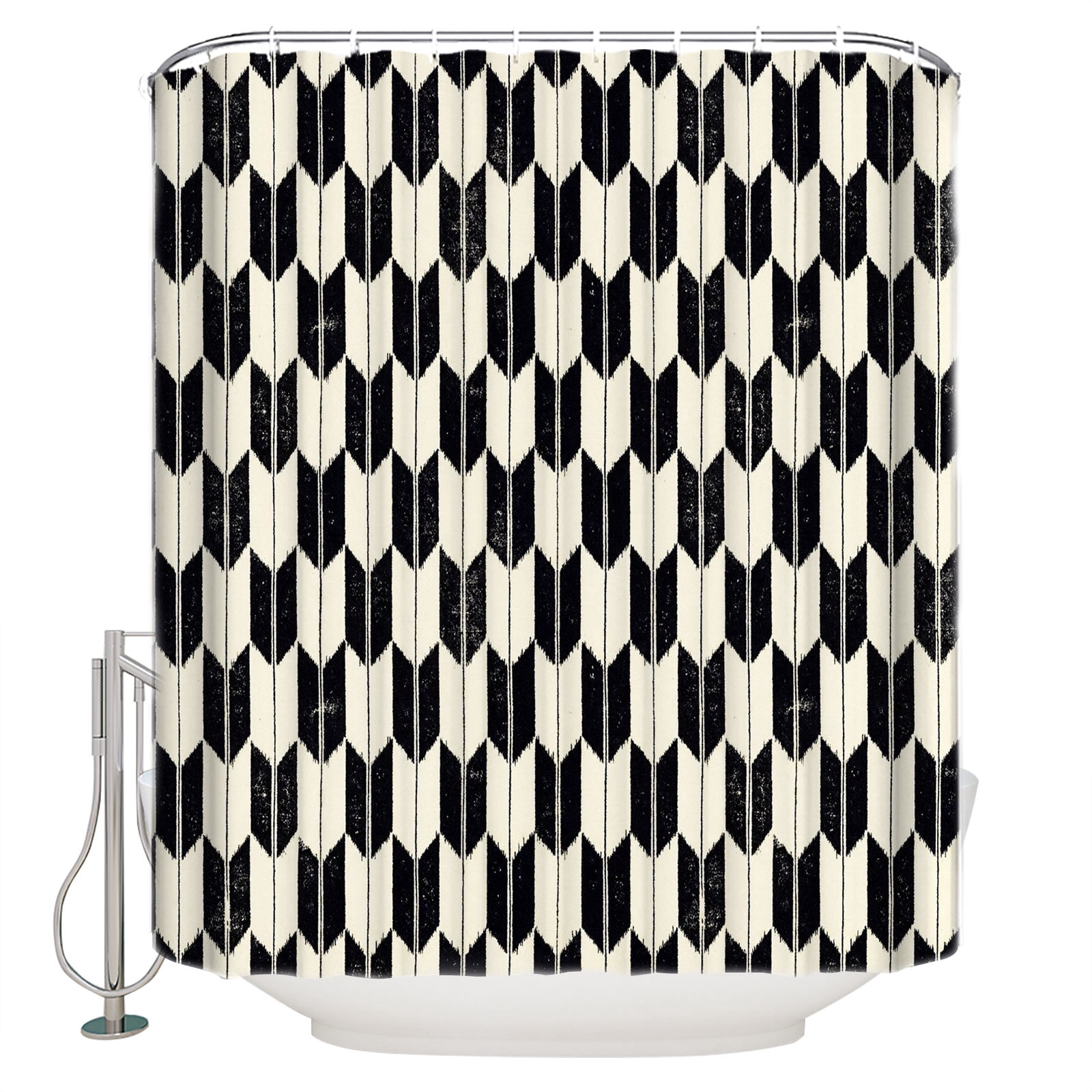 Black Beige Arrow Feathers Bathroom Shower Curtains with 12 Hooks ...