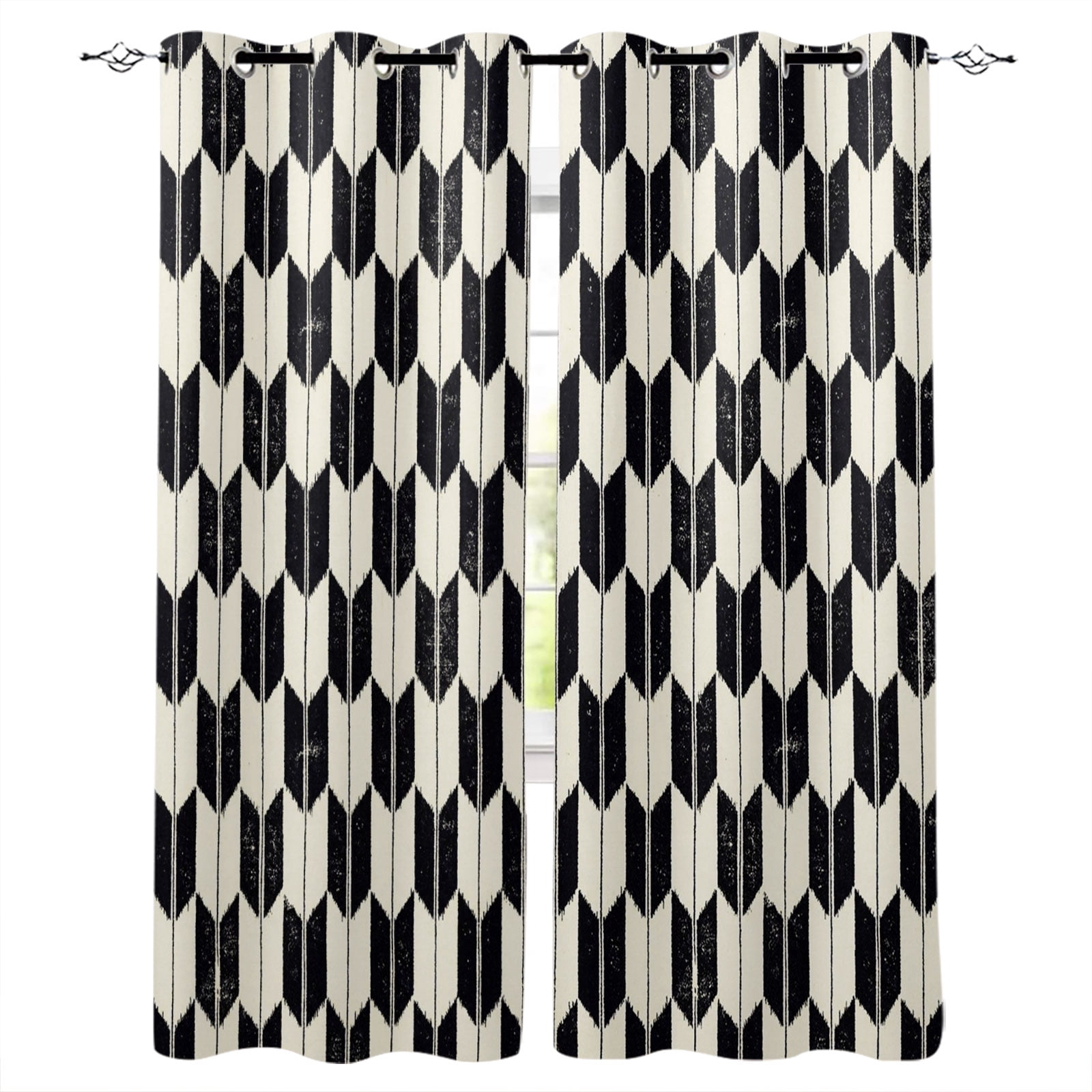 Black Beige Arrow Feathers Blackout Curtains for Bedroom Living Room ...