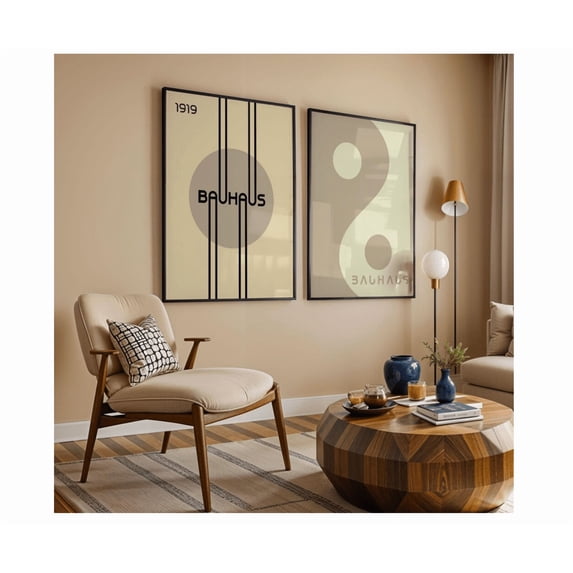 Black Beige Bauhaus Poster Set, Mid Century Living Art Home Decor ...
