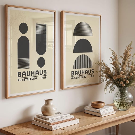 Black Beige Bauhaus Poster Set, Minimal Geometric Art Set 2 Unframed ...